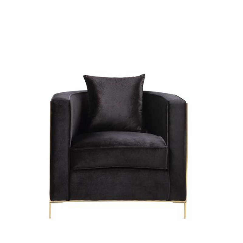 Everly Quinn Fergal Chair With Pillow In Black Velvet Gold Finish Wayfair
